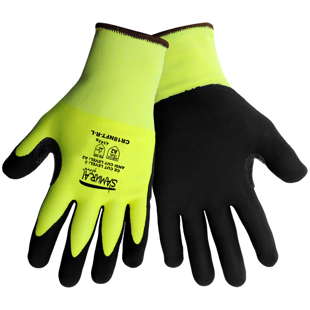 CR18NFT Hi-Vis Cut Resistant Nitrile Grip Glove, ANSI 2 ...